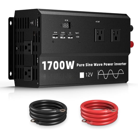 1700W Pure Sine Wave Inverter, 12V DC to 110V/120V AC Power Inverter ...