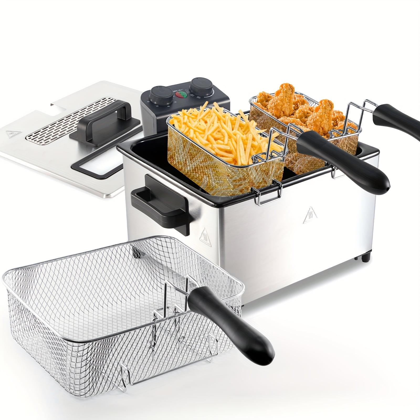 1700W Stainless Steel Electric Deep Fryer - 1.32Gal with Time/Temp ...