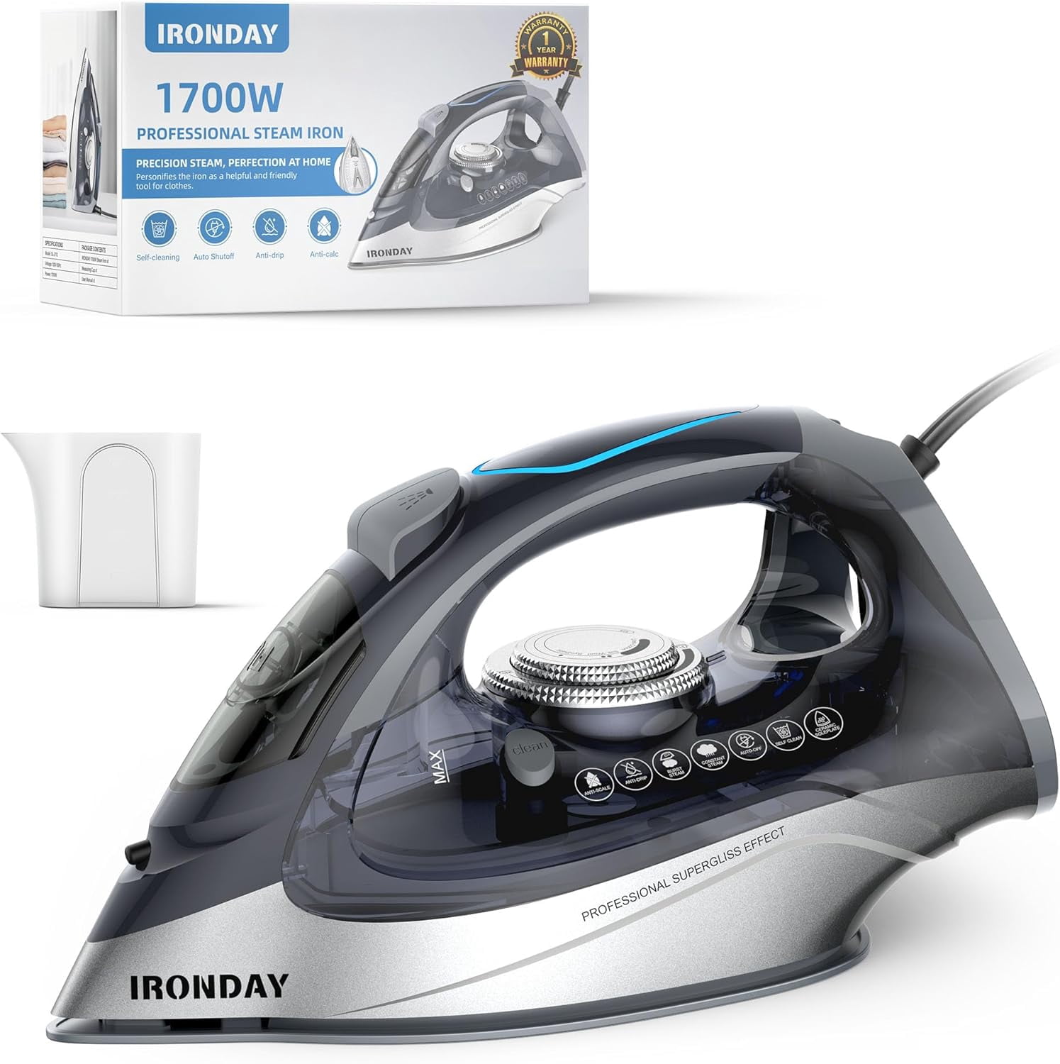 1700W Steam Iron for Clothes 20s Fast Heat-up, Iron with 10.14oz Water ...
