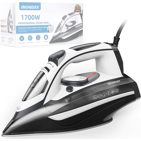 1700W Steam Iron for Clothes 20s Fast Heat-up, Non-Stick Ceramic ...
