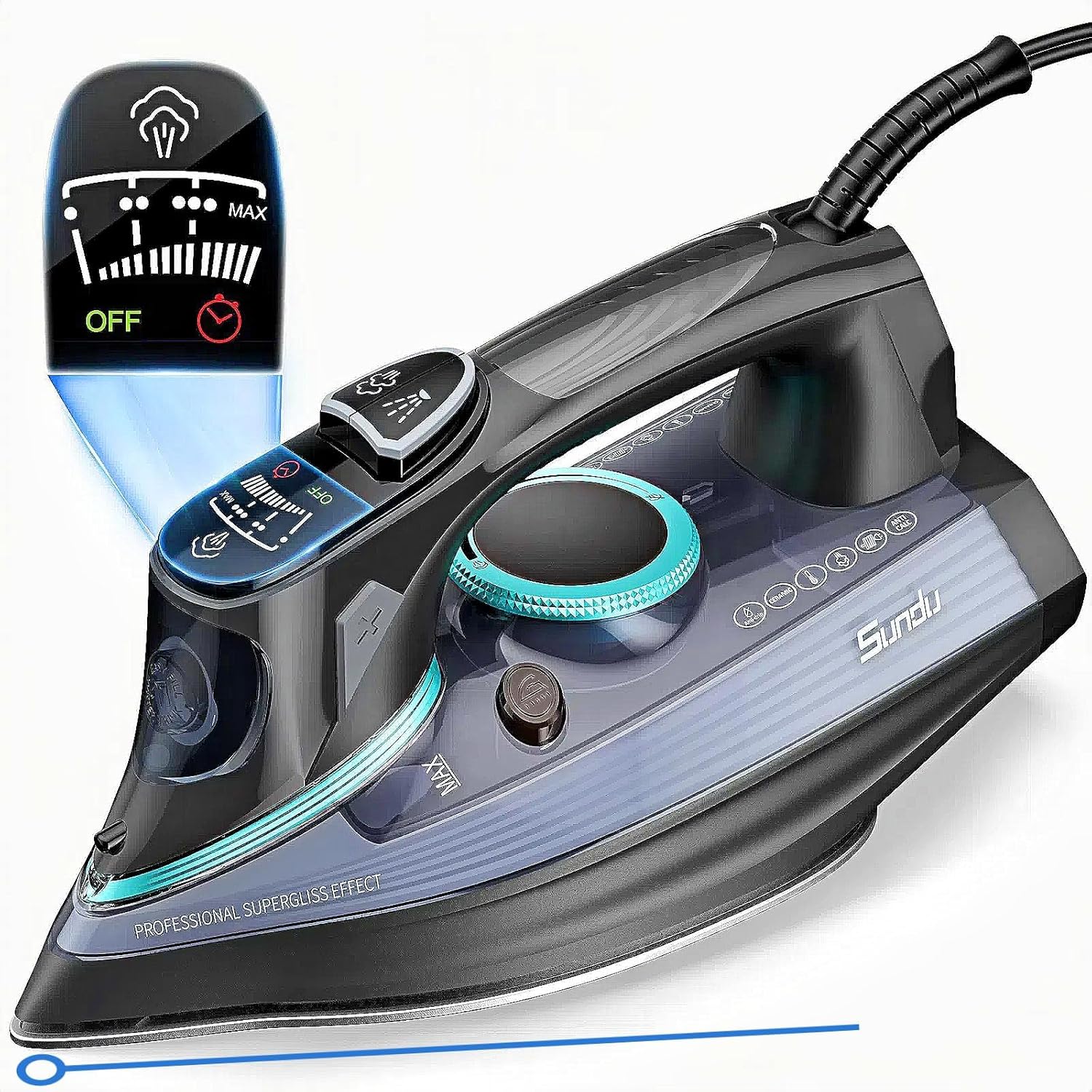 1700W Steam Iron for Clothes with Non-Stick Ceramic Soleplate 3-Way Auto Shutoff Self-Cleaning ...