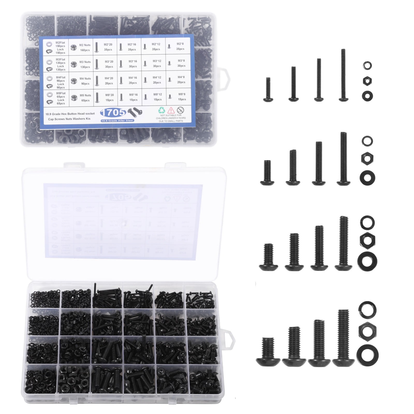 1705 PCS Machine Screw Assortment Kit, M2 M3 M4 M5 Screws Nuts with ...