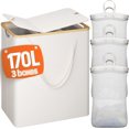 170L Large 3-Section Laundry Hamper w/ Lid & 3 Removable Bags ...