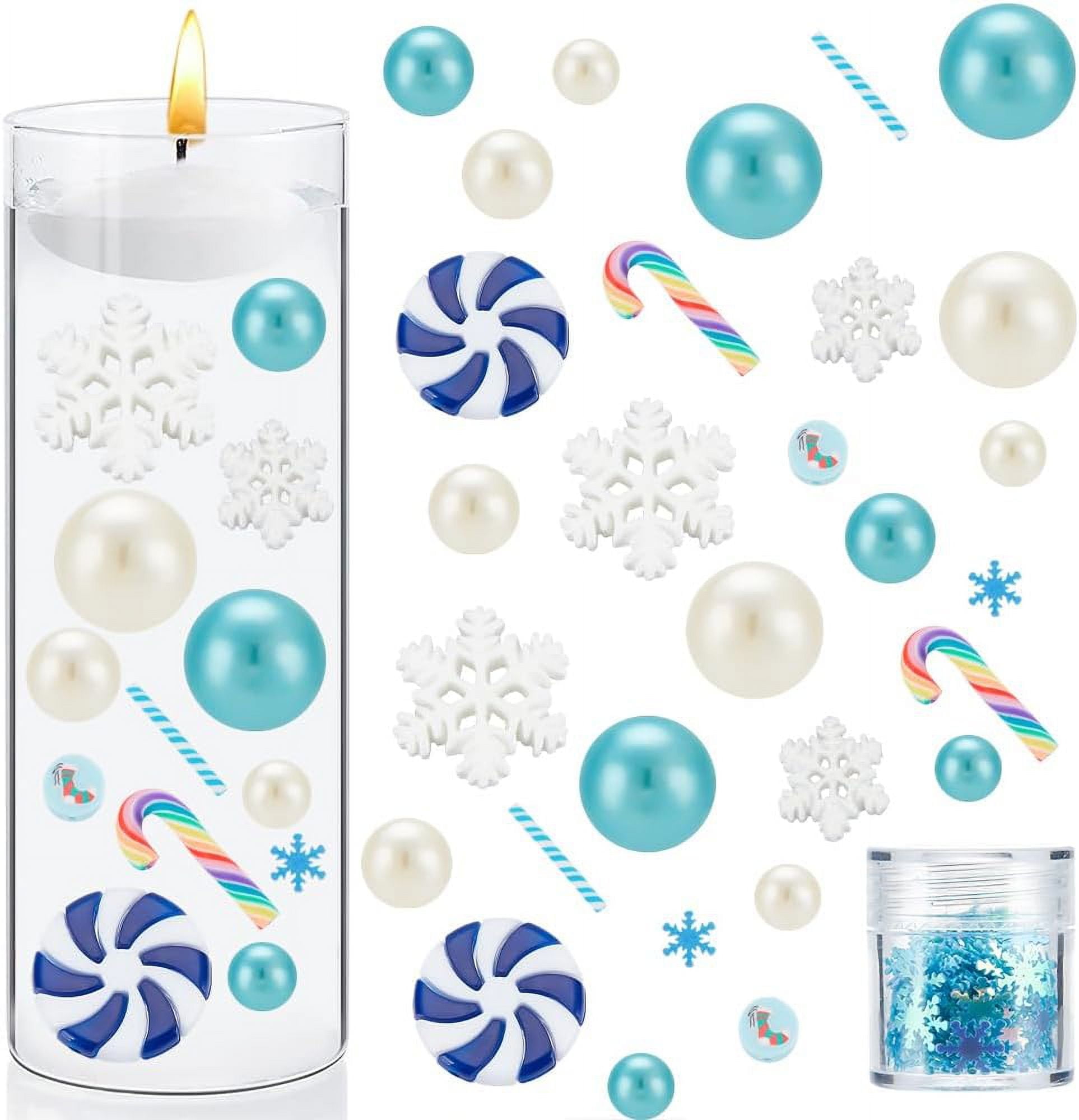 170PCS Christmas Vase Fillers Pearl Blue White Floating Pearl Beads ...