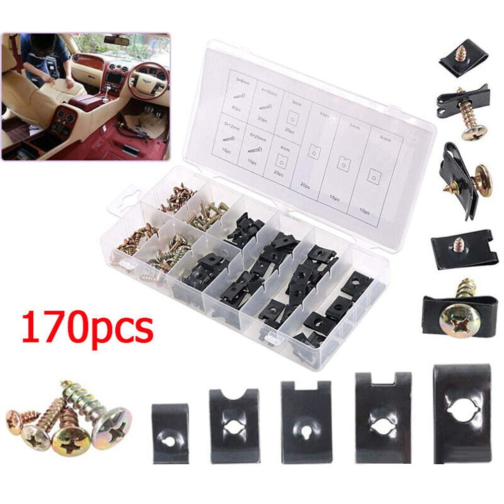 170Pc Universal U Clip Nut Screw Kit Car Vehicle Bumper Dash Door Panel ...