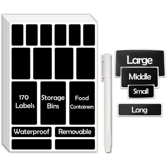 170Pcs Black Removable Labels For Jars,Labels For Storage Bins,Small ...
