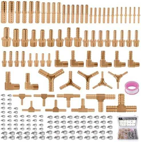 170Pcs Brass Hose Barb Fittings Assortment Kit Splicer Mender,Adaptor ...