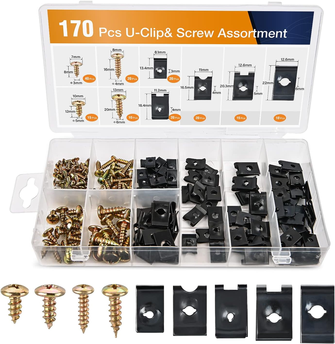170Pcs Car U-Clip and Screw Assortment Kit 9 Different Sizes Automotive ...