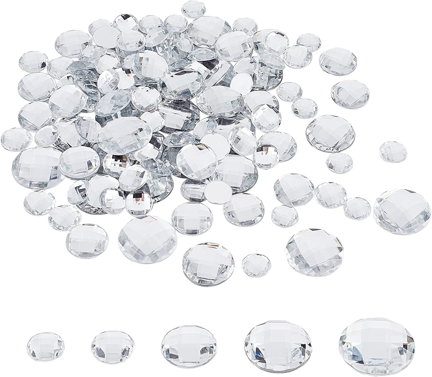170Pcs Flat Back Round Acrylic Rhinestone 5 Sizes (12mm 14mm 18mm 22mm ...