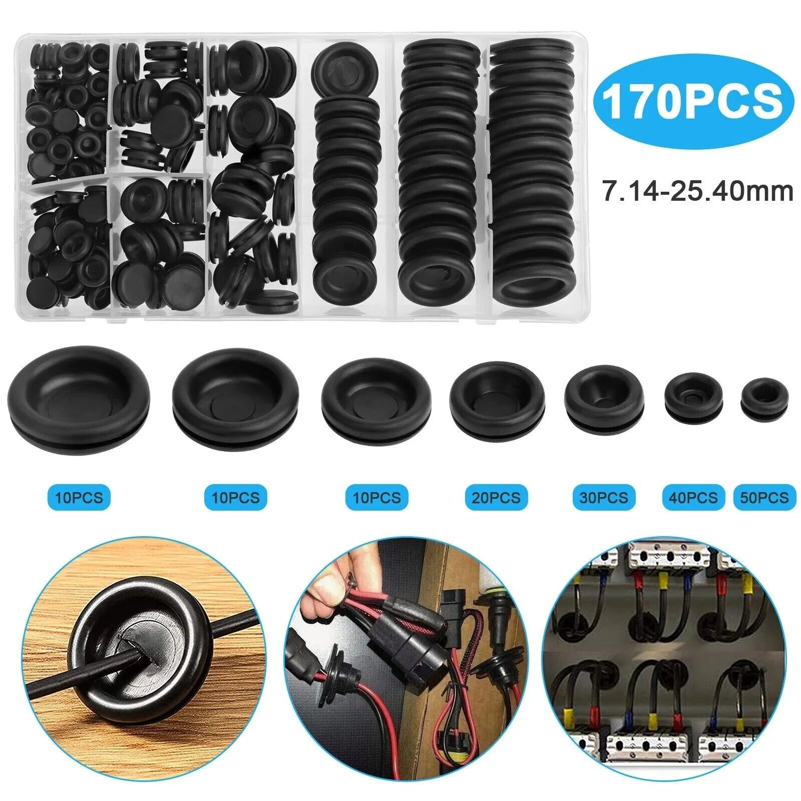 170Pcs Rubber Grommet Firewall Hole Plug Set Electrical Wiring Gasket ...