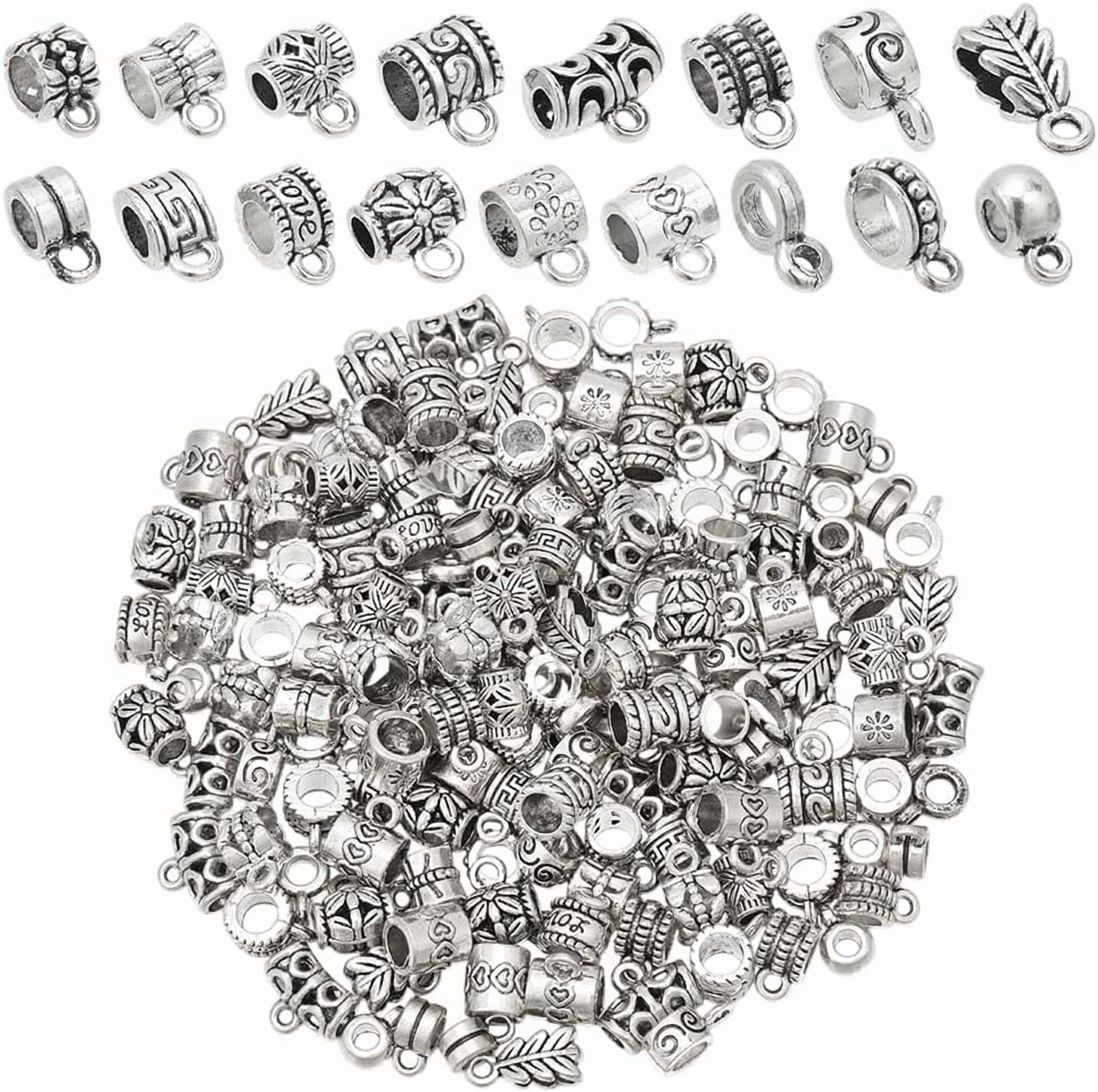 170Pcs Tibetan Silver Bail Beads 17 Styles Bail Tube Beads with Loop ...