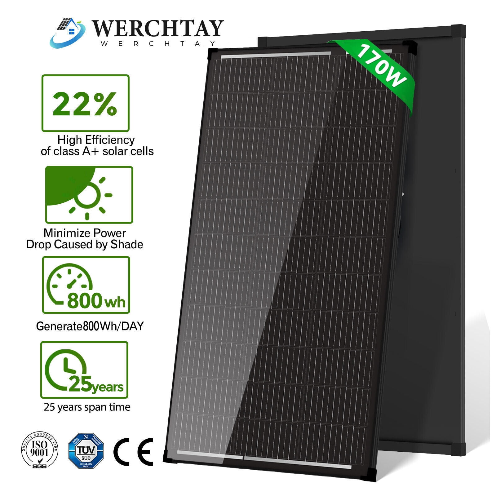 170W Watt Solar Panel 12V Mono Battery Charging Home Boat Camping RV ...