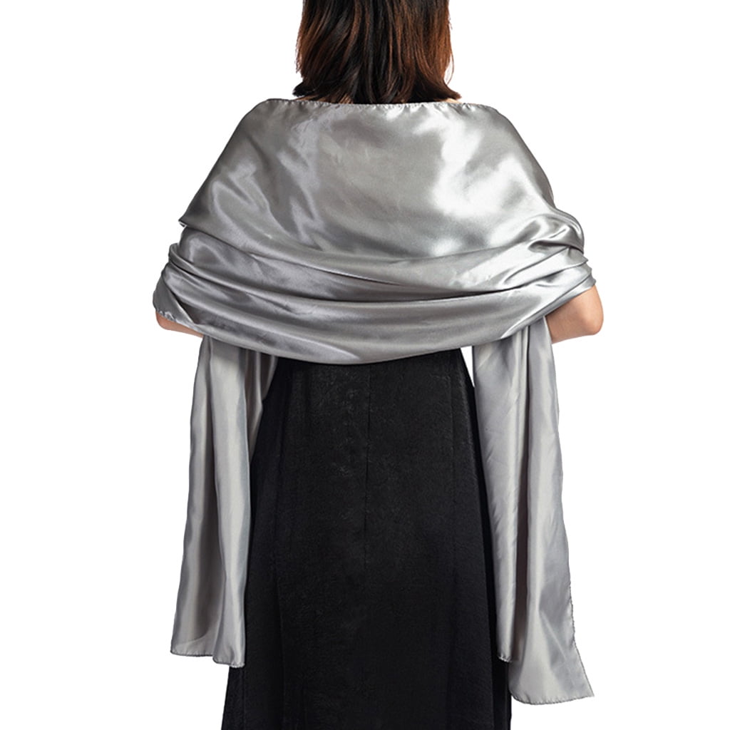 170x45cm Womens Satin Silky Scarf Wraps Glitter Solid Color Bridal ...