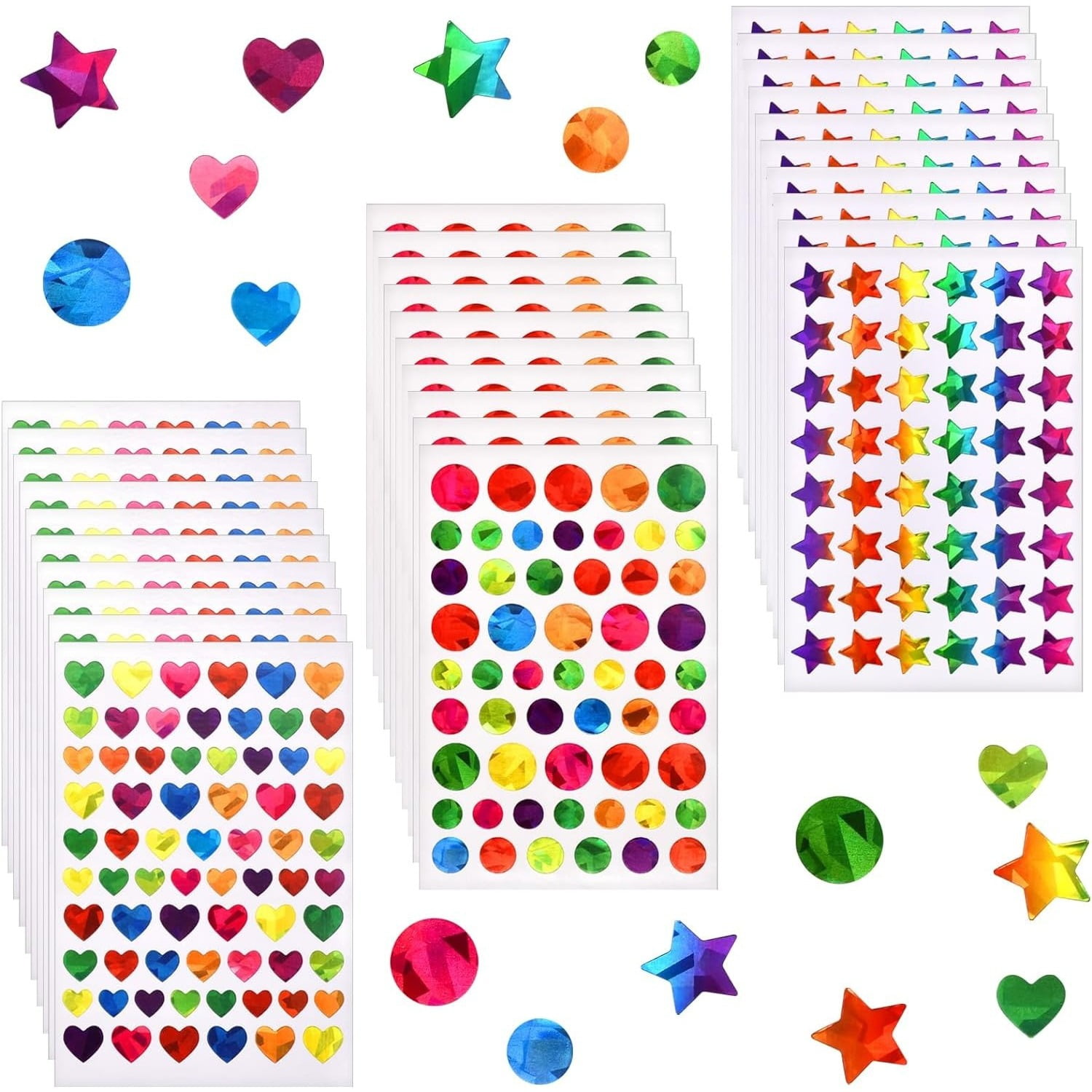1710 Pcs Sparkly Small Star Stickers Holographic Round Glitter Foil ...