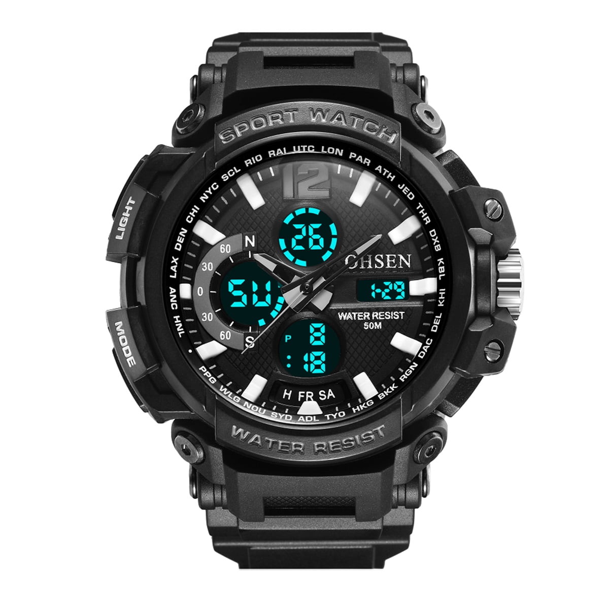 1713 Fashion Casual Men's Sports Watch Analog Quartz Digital Watch LED ...