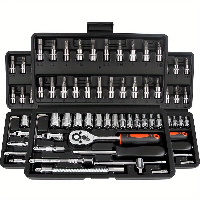 172-Pc Professional Tool Kit - 11-in-1 Ratchet Set, Torque Wrench - 1/2"/3/8"/1/4" Drive - Car ...
