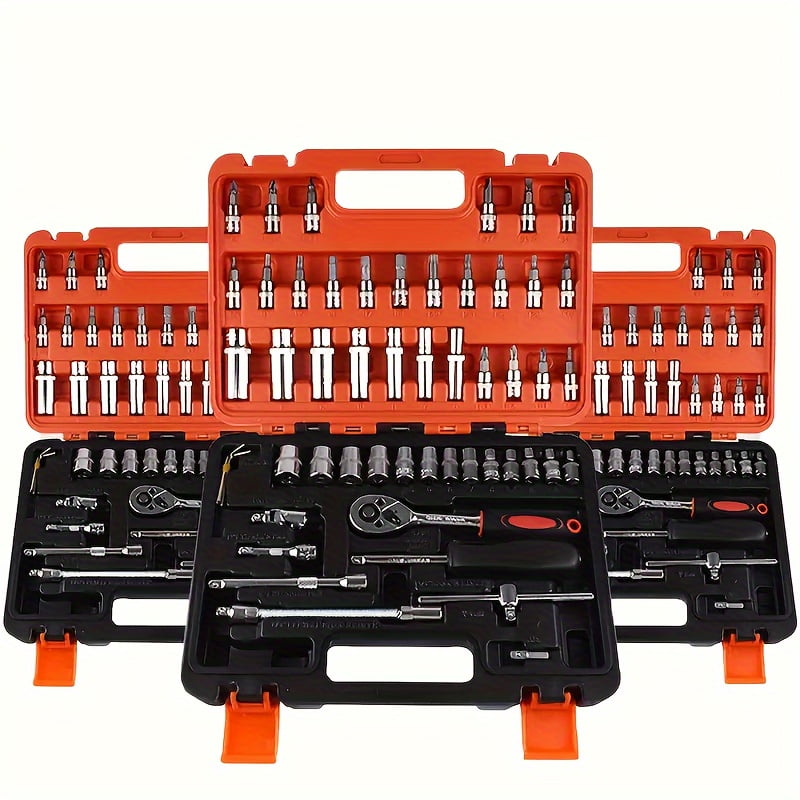 172-Pc Professional Tool Kit - 11-in-1 Ratchet Set, Torque Wrench - 1/2"/3/8"/1/4" Drive - Car ...