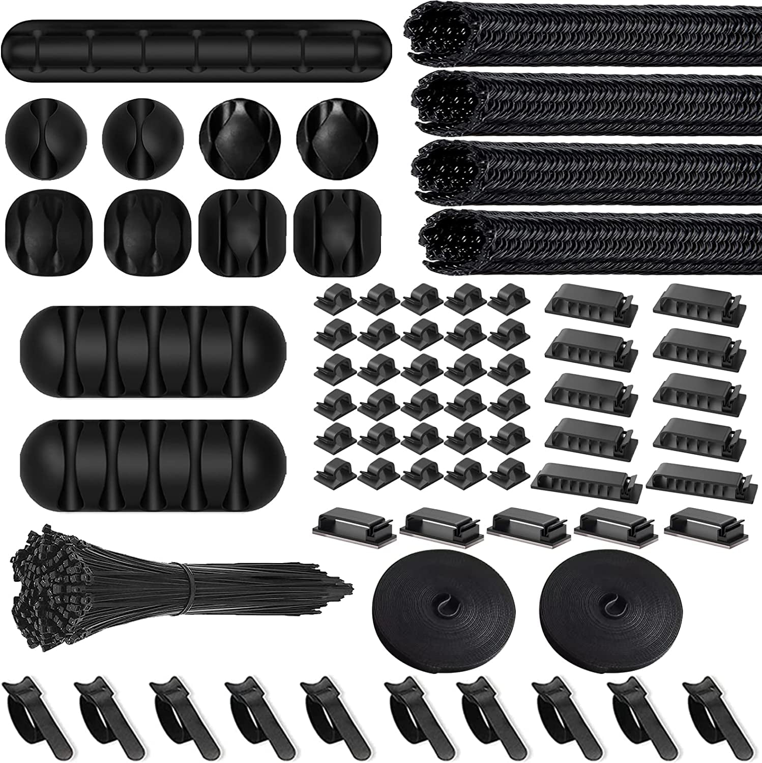 172 pcs Cable Management Kit, Self Adhesive Black Cable Clips Holder ...