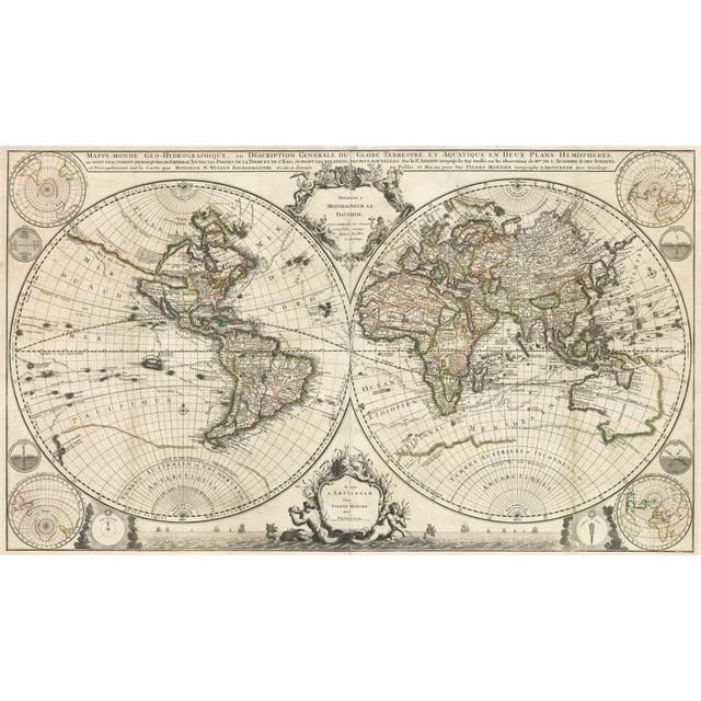 1721 Mappe-Monde Geo-Hydrographique, ou Description Generale du Globe Terrestre... - Walmart.com