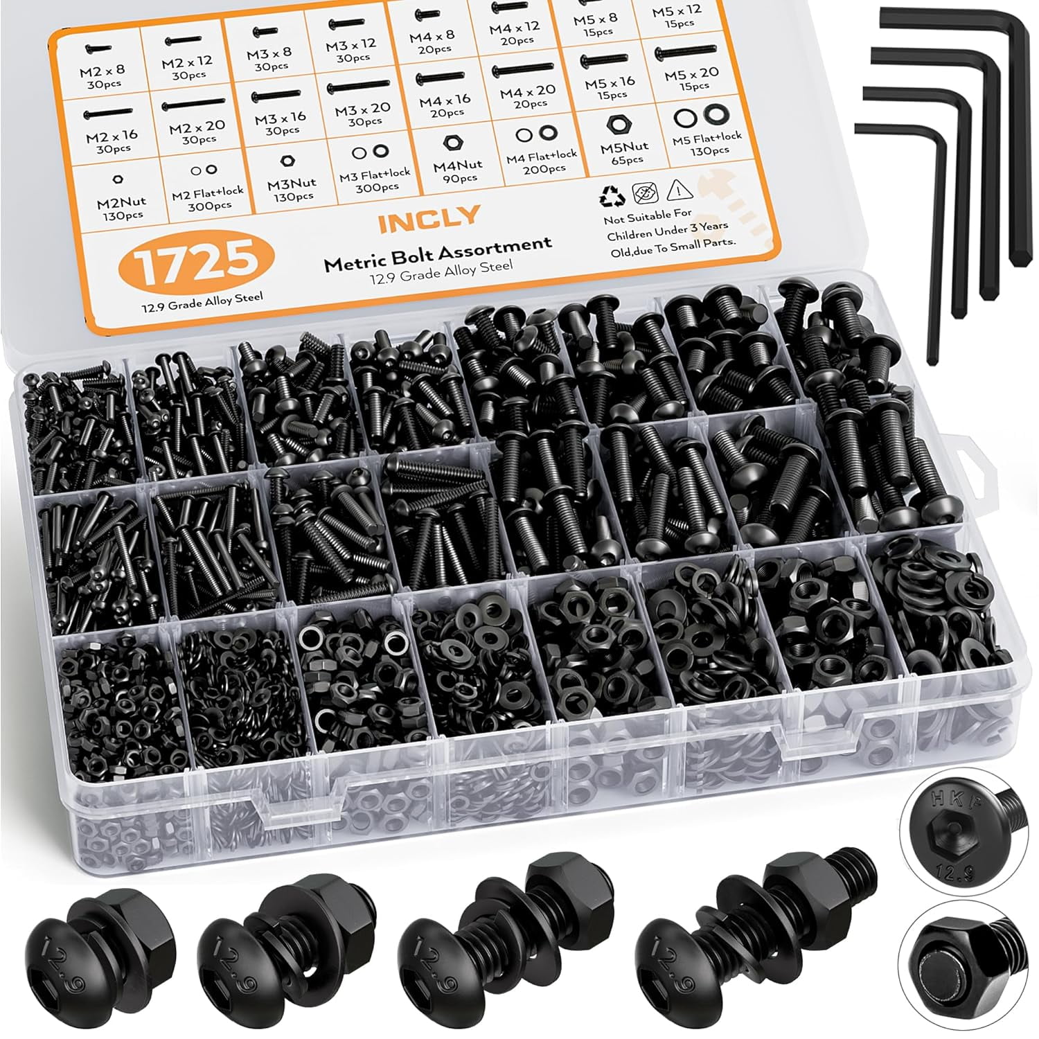 1725PCS Metric Screw Assortment, M2 M3 M4 M5 Machine Screws, Black Nuts ...