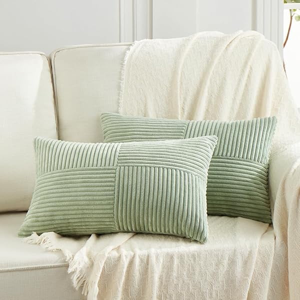 1728 2 Packs Sage Green Lumbar Decorative Throw Pillow Covers 14x24 ...