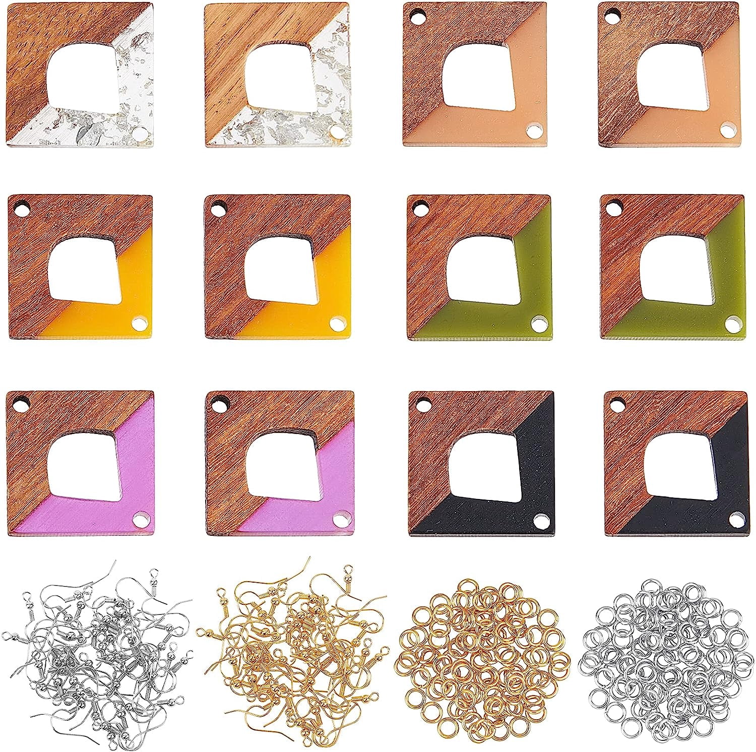172pcs Hollow Square Resin Wooden Earring Pendants Resin Walnut Wood ...