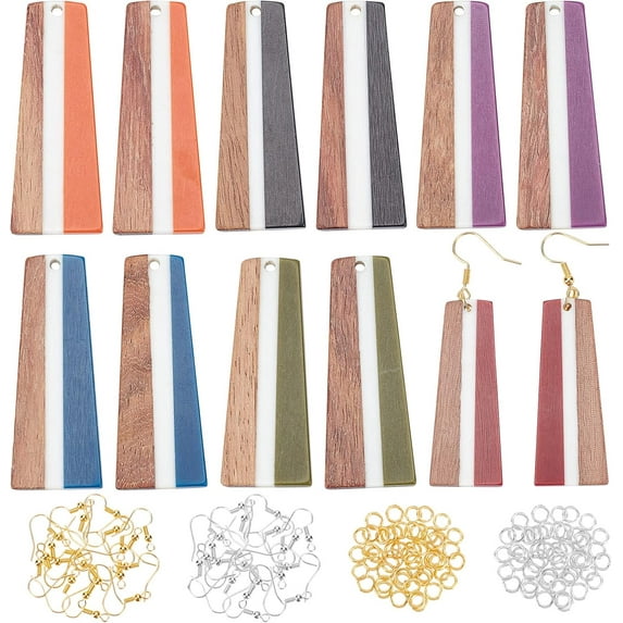 172pcs Resin Wooden Earring Pendants 12pcs Trapezoid Wood Statement Jewelry Findings Wood ...