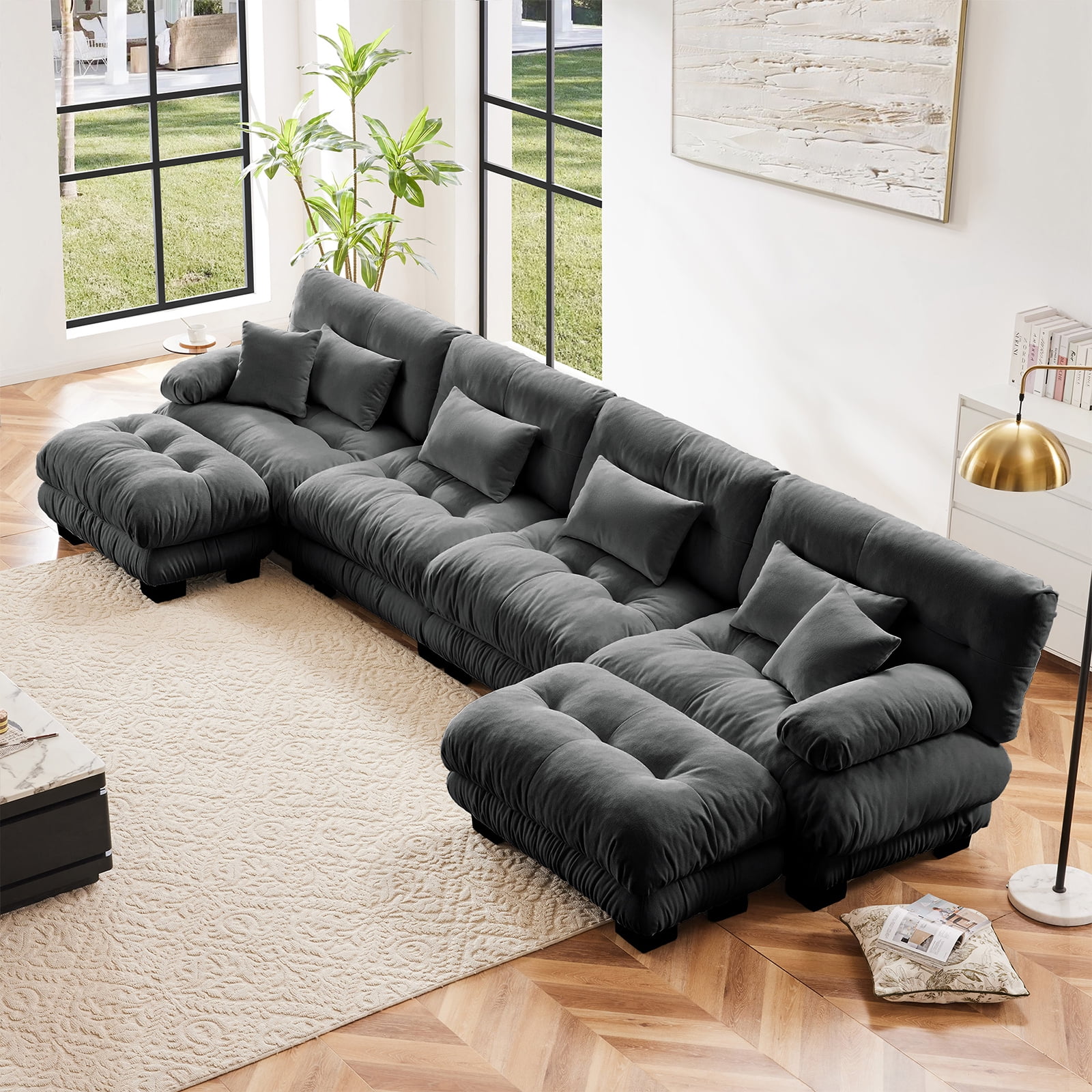 173.2" Oversized Couch, 4 Seater Modular Sectional Sofa, Grey Large U ...