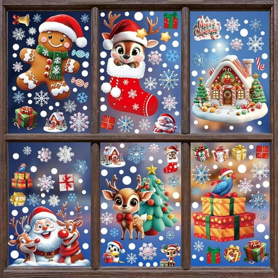 173-Piece Christmas Window Stickers Set - 3D Static Cling Decals with ...