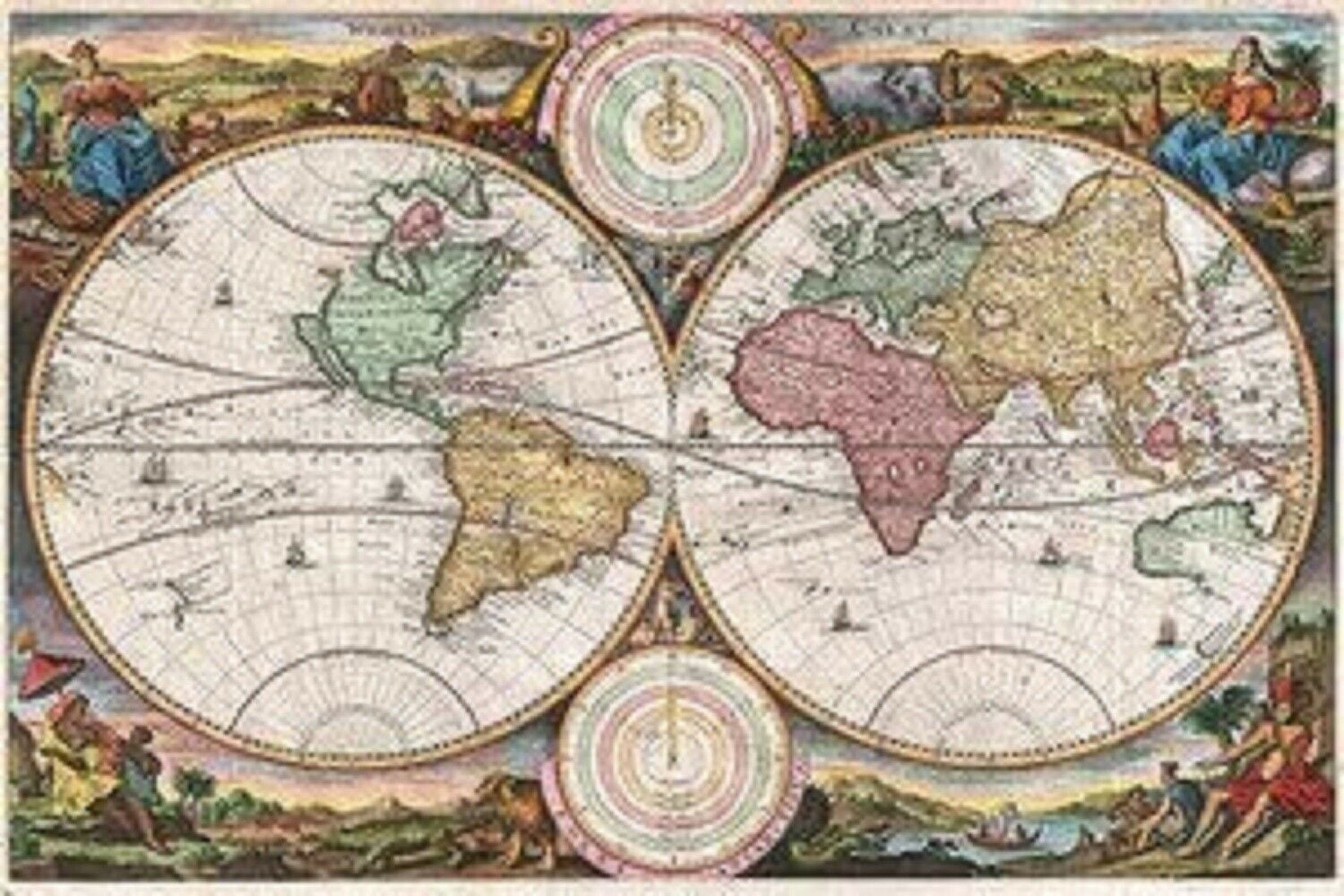 1730 Stoopendaal Map of The World In Two Hemispheres - CANVAS OR PRINT ...