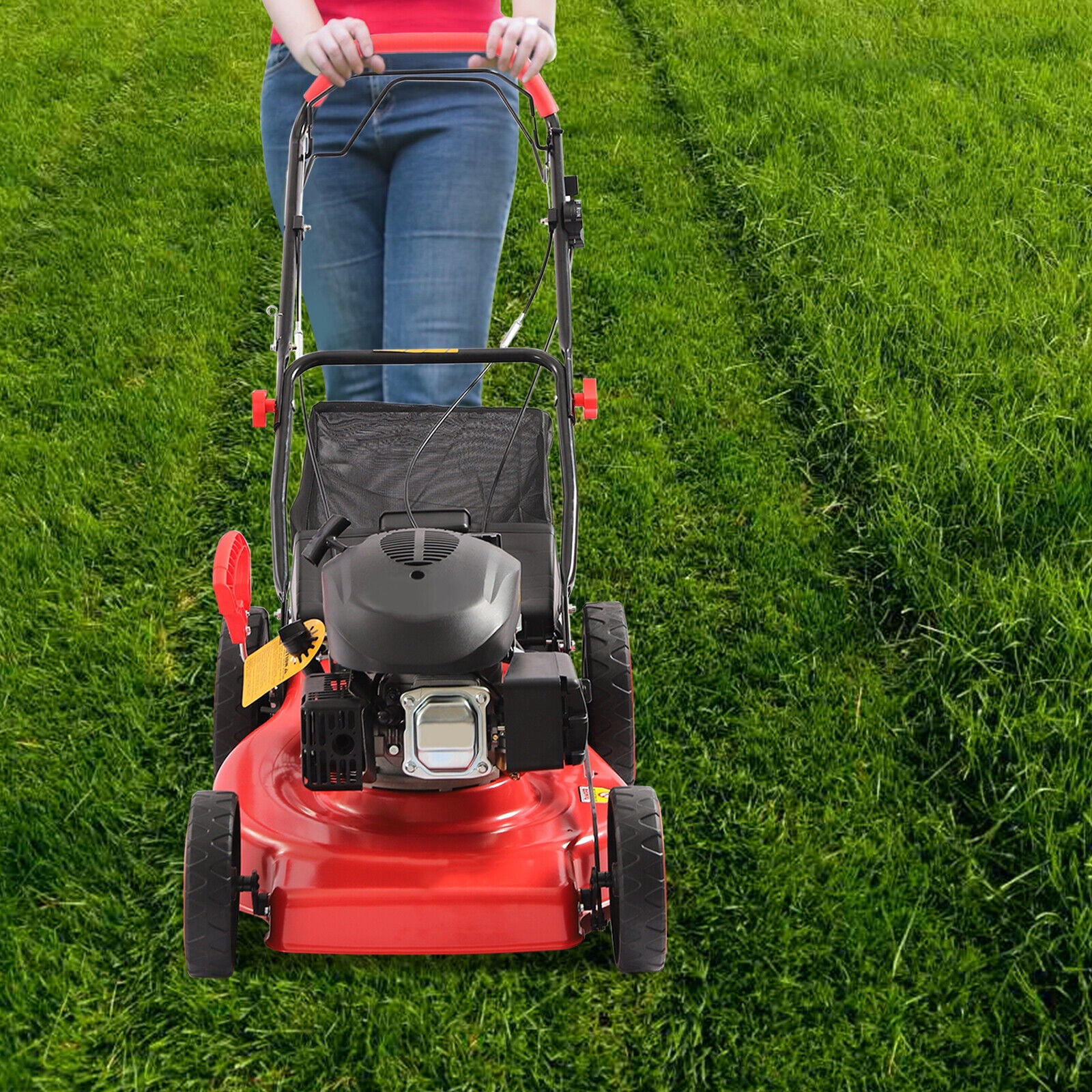 173CC 4-Stroke Engine Gas Powered Lawn Mower Walk-Behind Handle 4000W ...