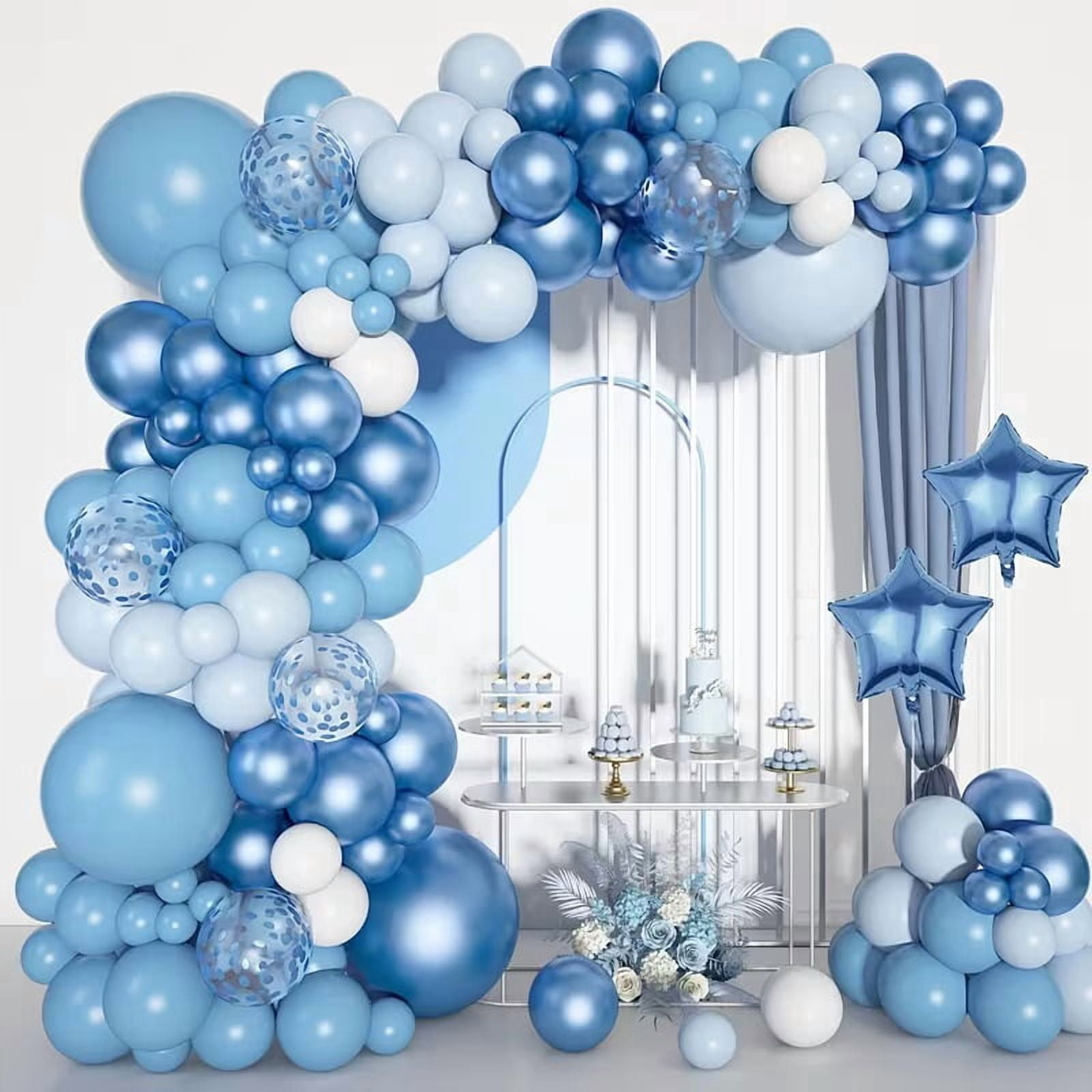 173PCS Light Blue, White & Metallic Blue Confetti Latex Balloons for ...