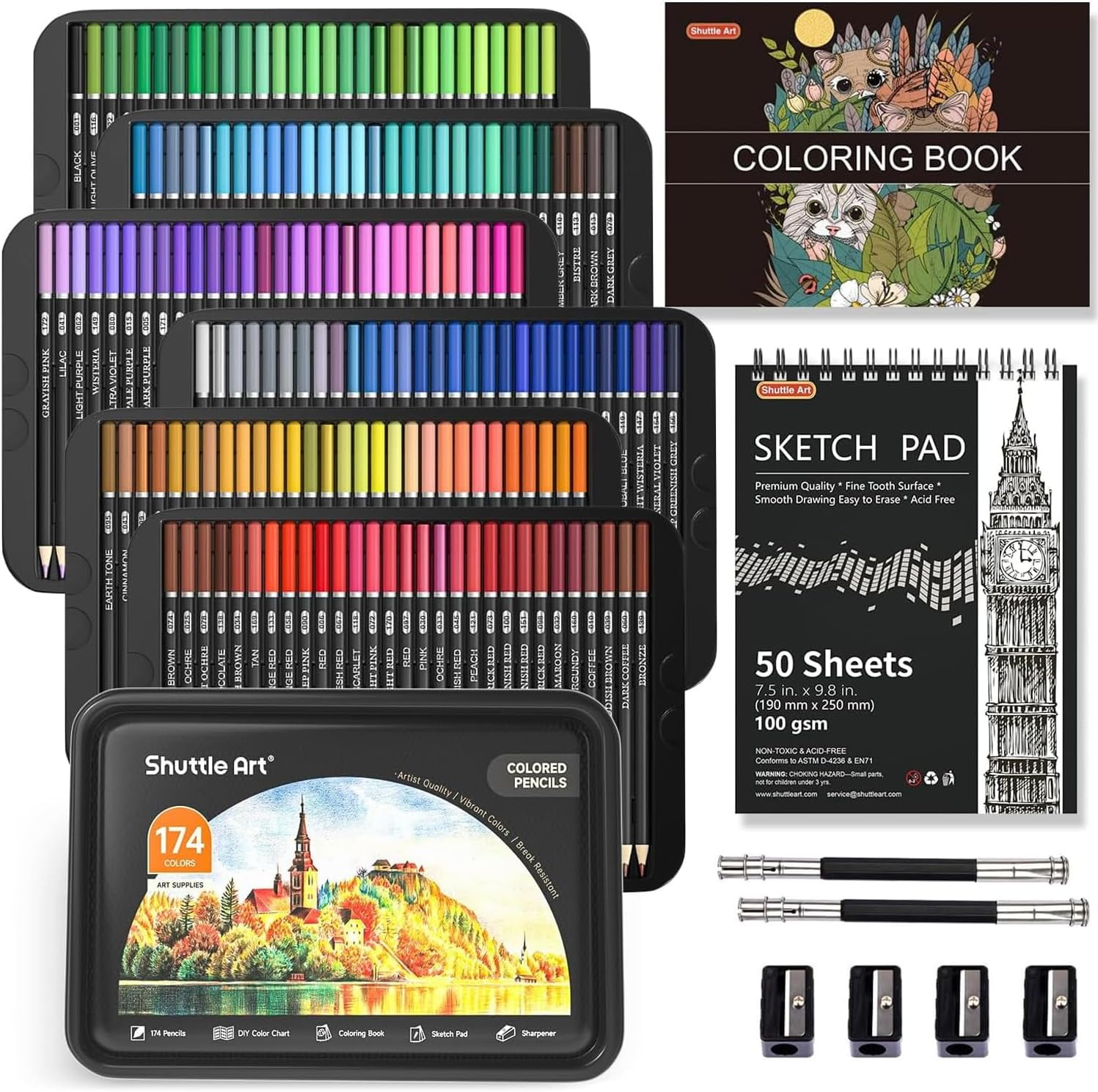 174 Colors Professional Colored Pencils, Soft Core Coloring Pencils Set ...