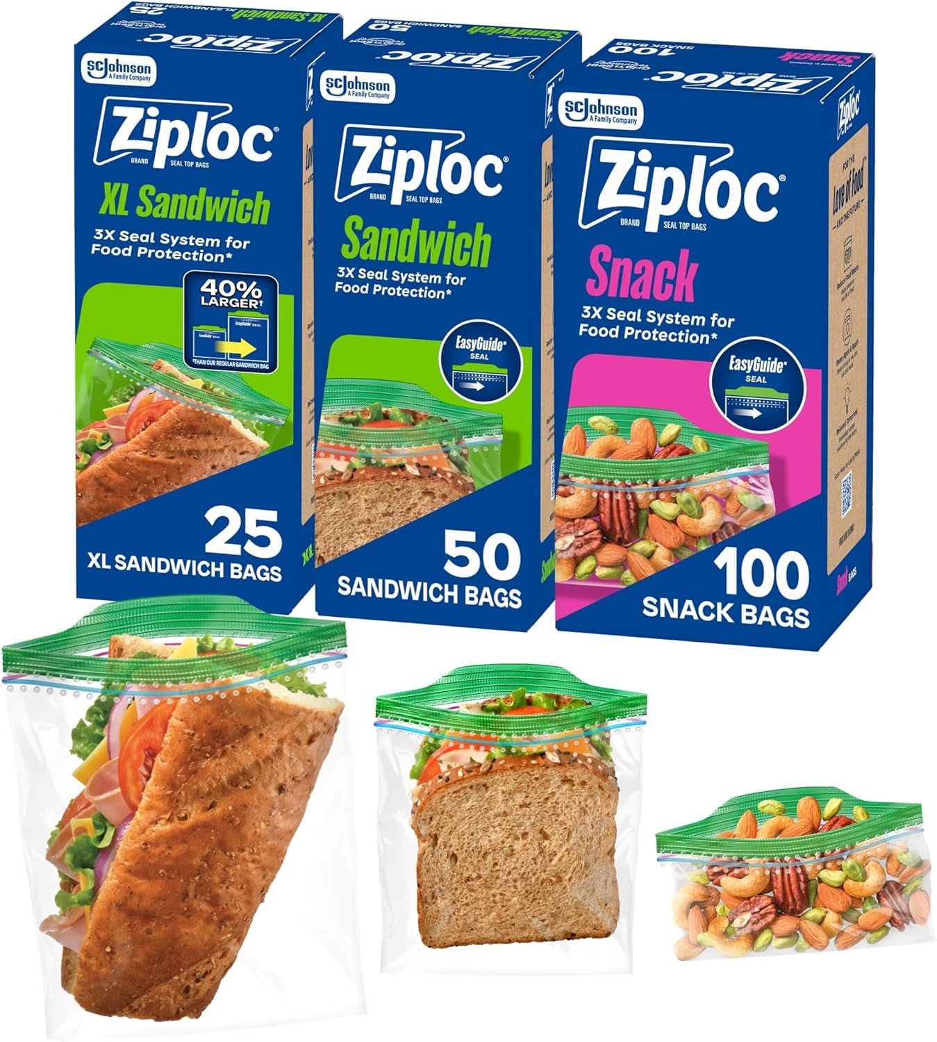 175 Count Sandwich and Snack Bags with EasyGuide Texture, Plastic ...