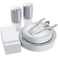 175 Ct Silver Dinnerware Set for 25 Guests, Plastic Plates with Silver ...