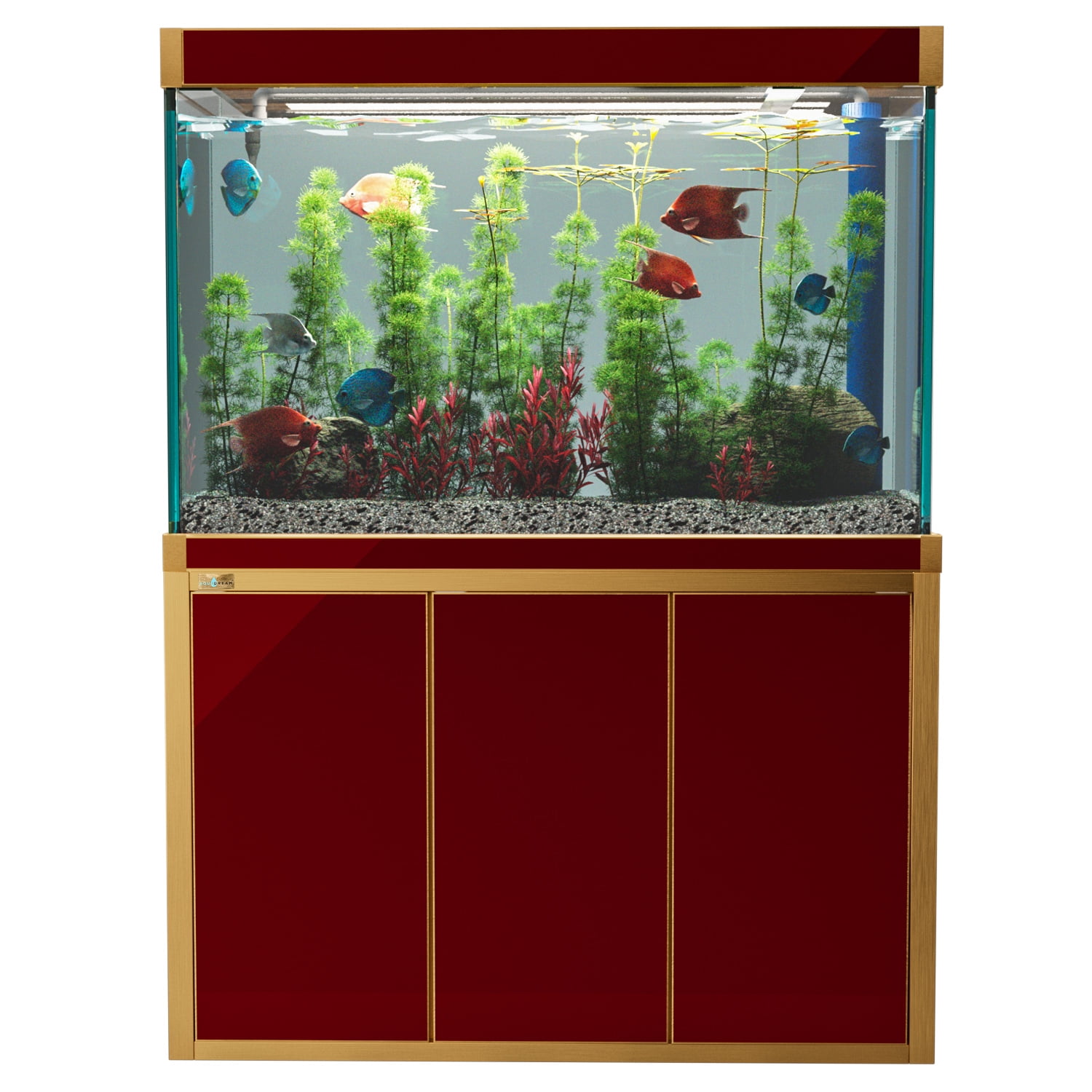 175 Gallon Tempered Glass Aluminum Aquarium Fish Tank Red with Gold ...