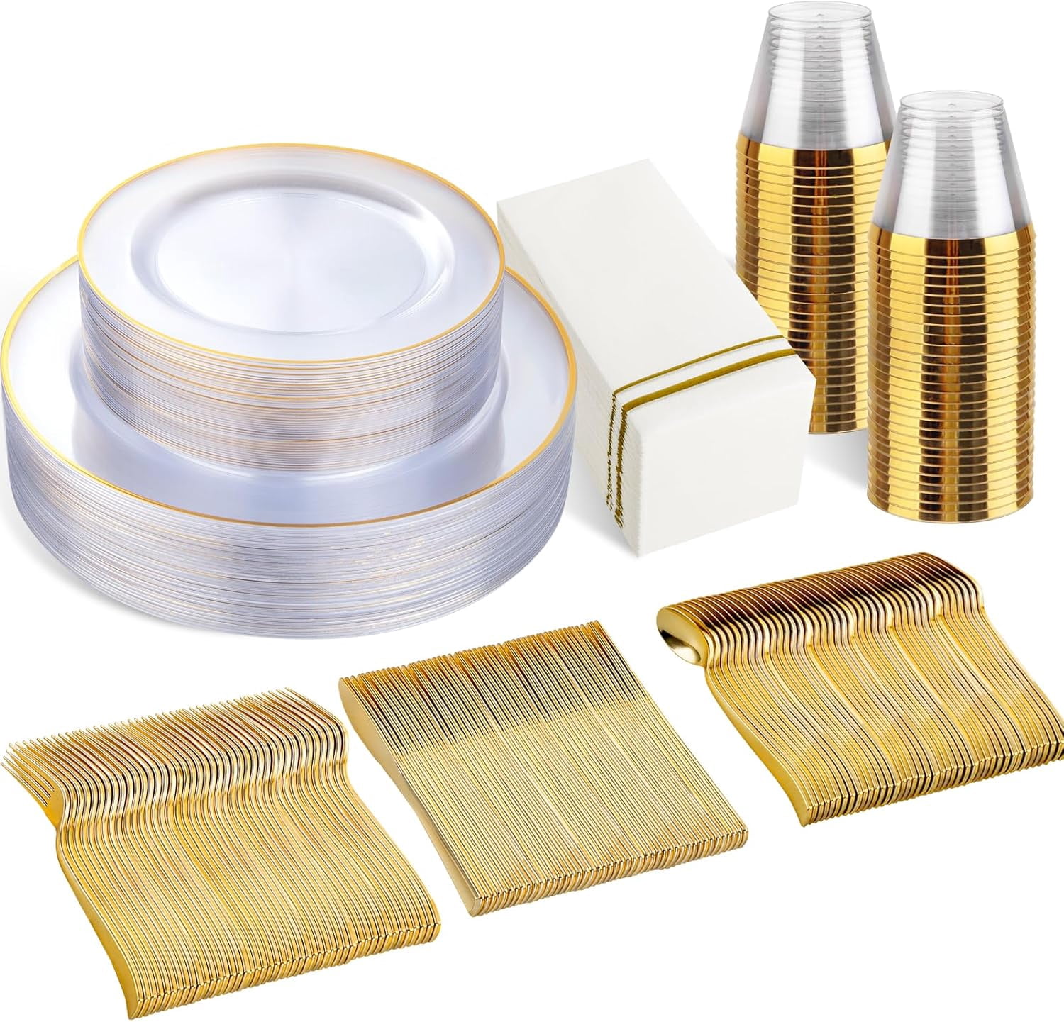 175 PCS Clear and Gold Plastic Plates, Plates Disposable Heavy Duty for ...