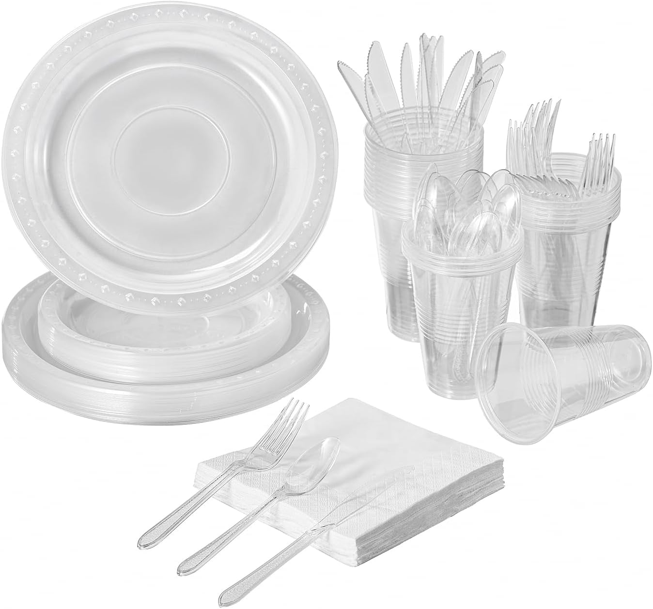 175 PCS Clear Disposable Party Dinnerware Set with Plastic Plates ...
