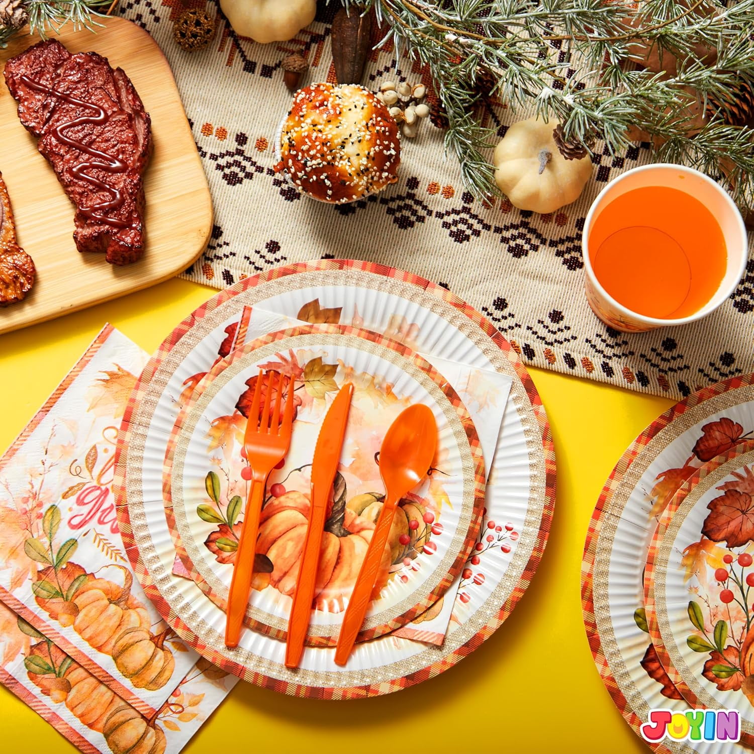 175 PCS Thanksgiving Disposable Paper Plates, Paper Gold Disposable ...