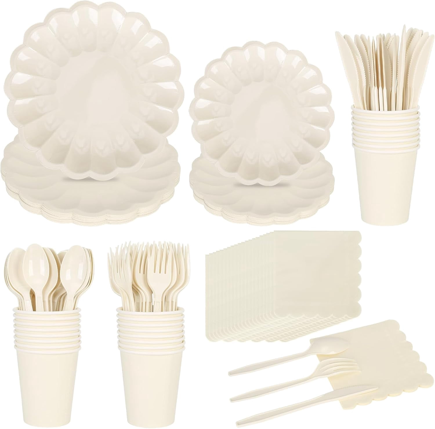 175 Pcs Cream White Disposable Party Tableware Set Include Scalloped ...