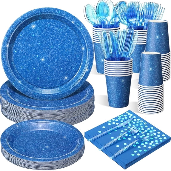 175 Pcs Dark Blue Holographic Print Party Supplies Guests Disposable ...