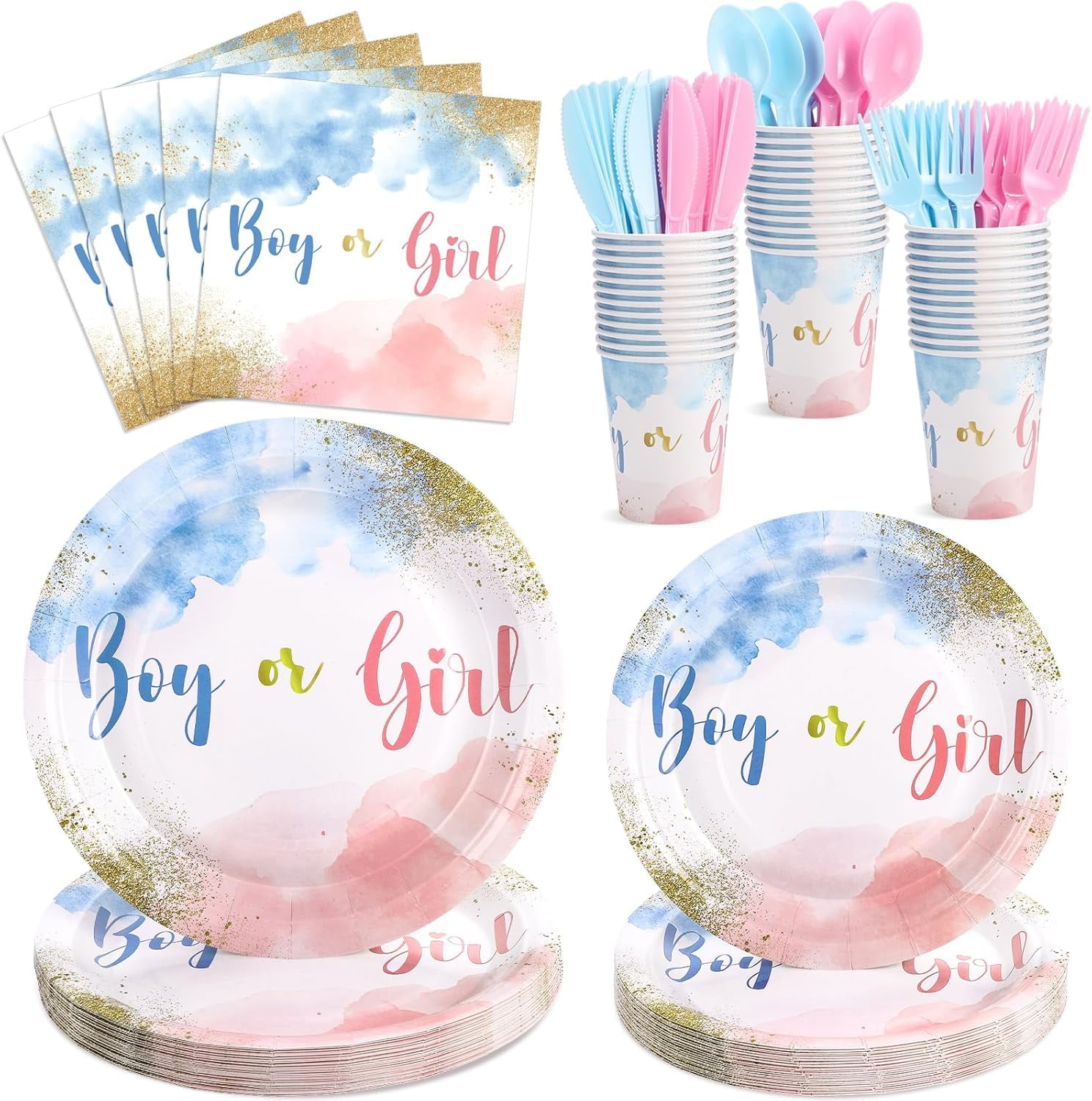 175 Pcs Gender Reveal Plates and Napkins, Boy or Girl Gender Reveal ...
