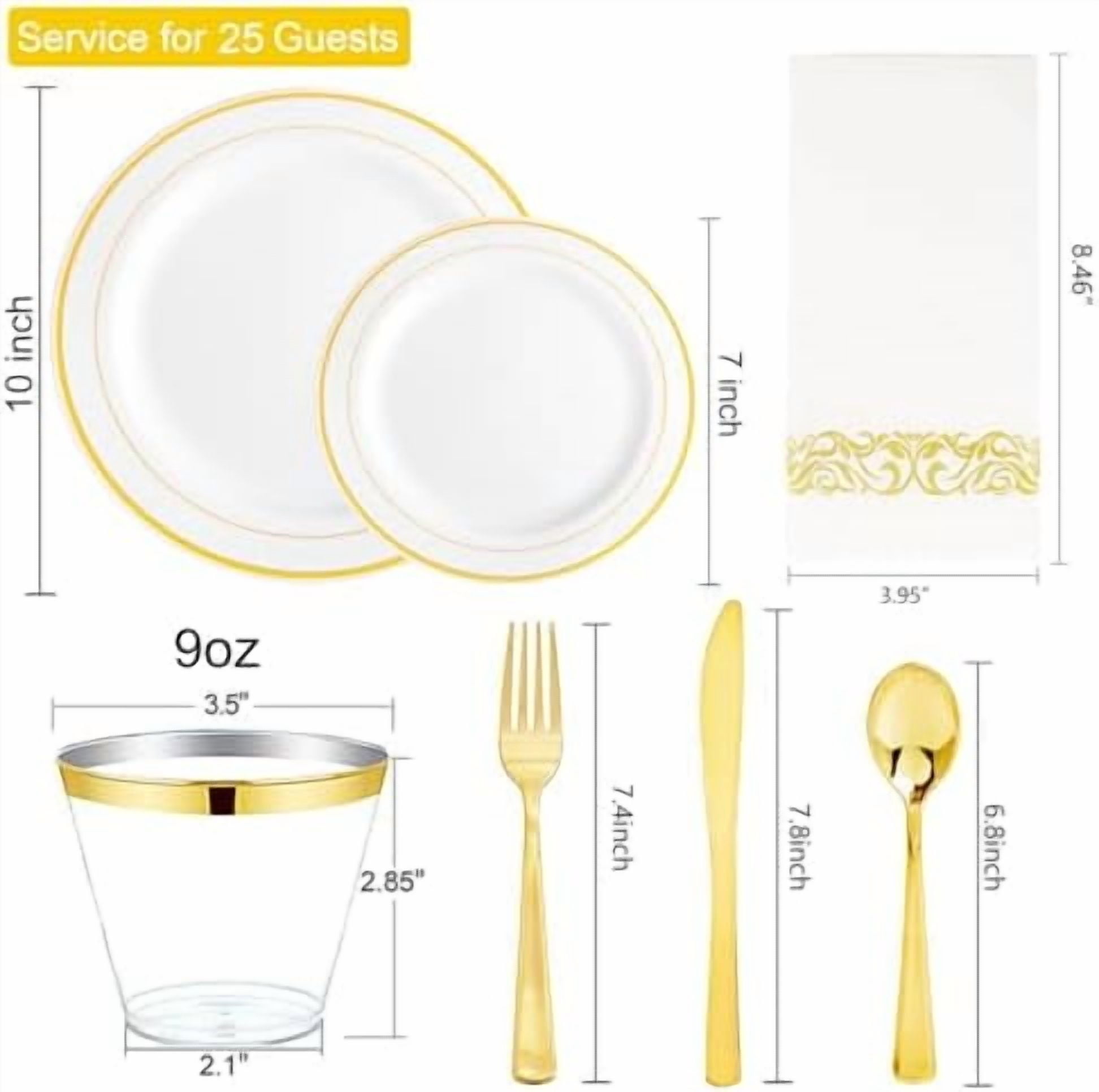 175 Pcs Gold Dinnerware Set, Plastic Plates Disposable for 25 Guests ...