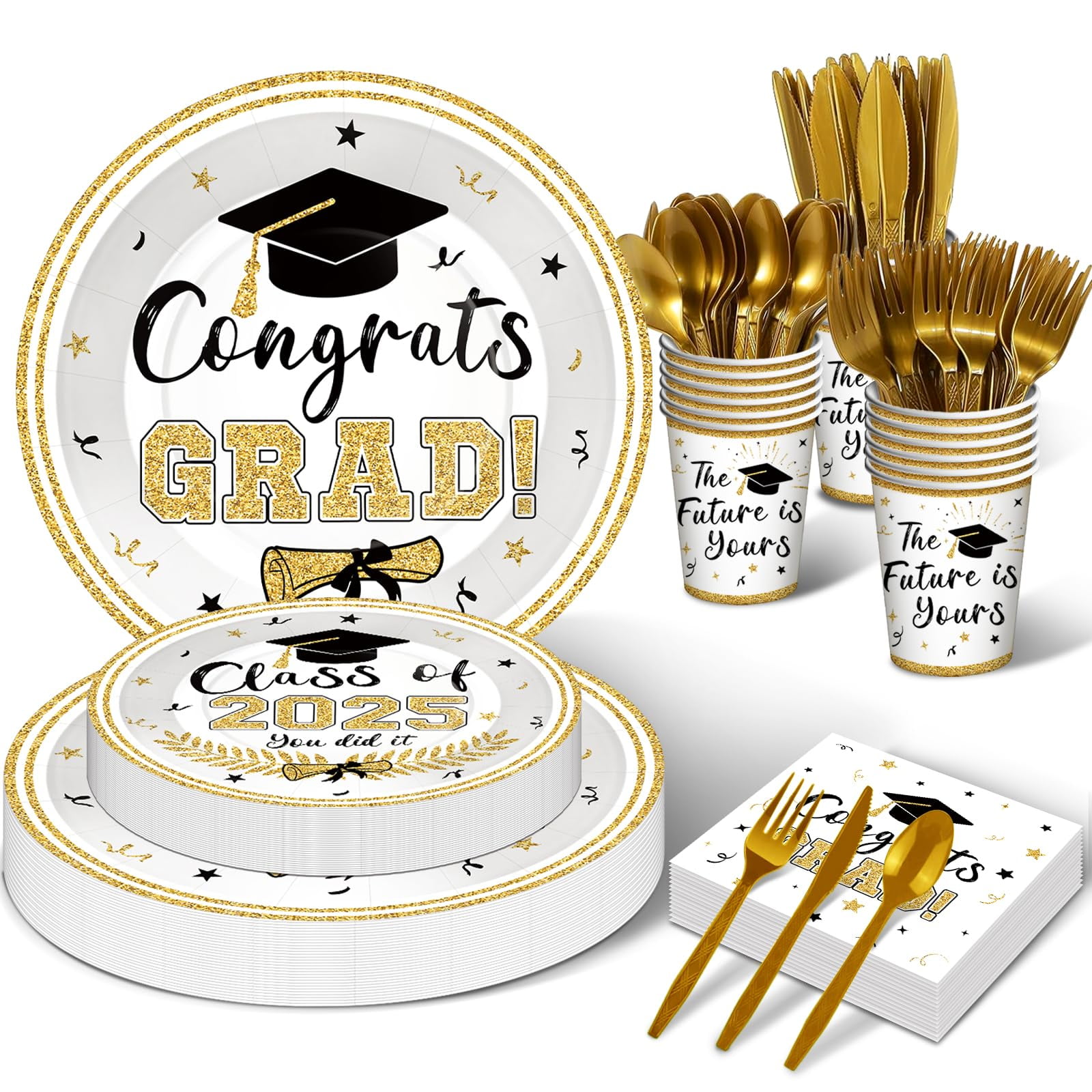 175 Pcs Graduation Tableware Set Party AFN1Supplies - Serves Grad Class ...