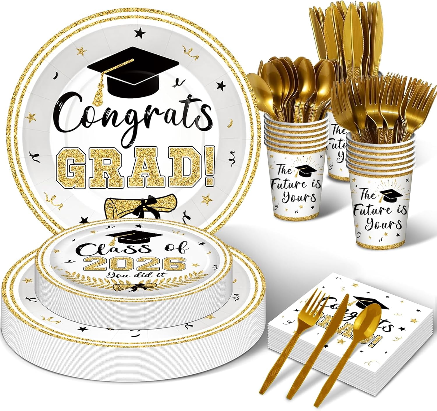 175 Pcs Graduation Tableware Set Party Supplies - Serves 25, Congrats ...