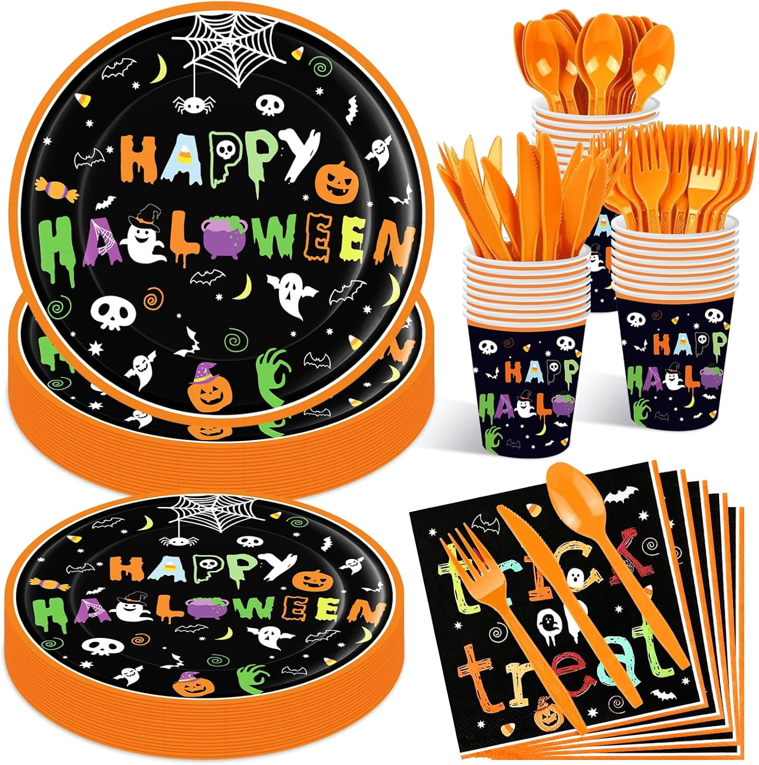 175 Pcs Halloween Tableware Party Supplies Set - Serves 25, Spooky ...