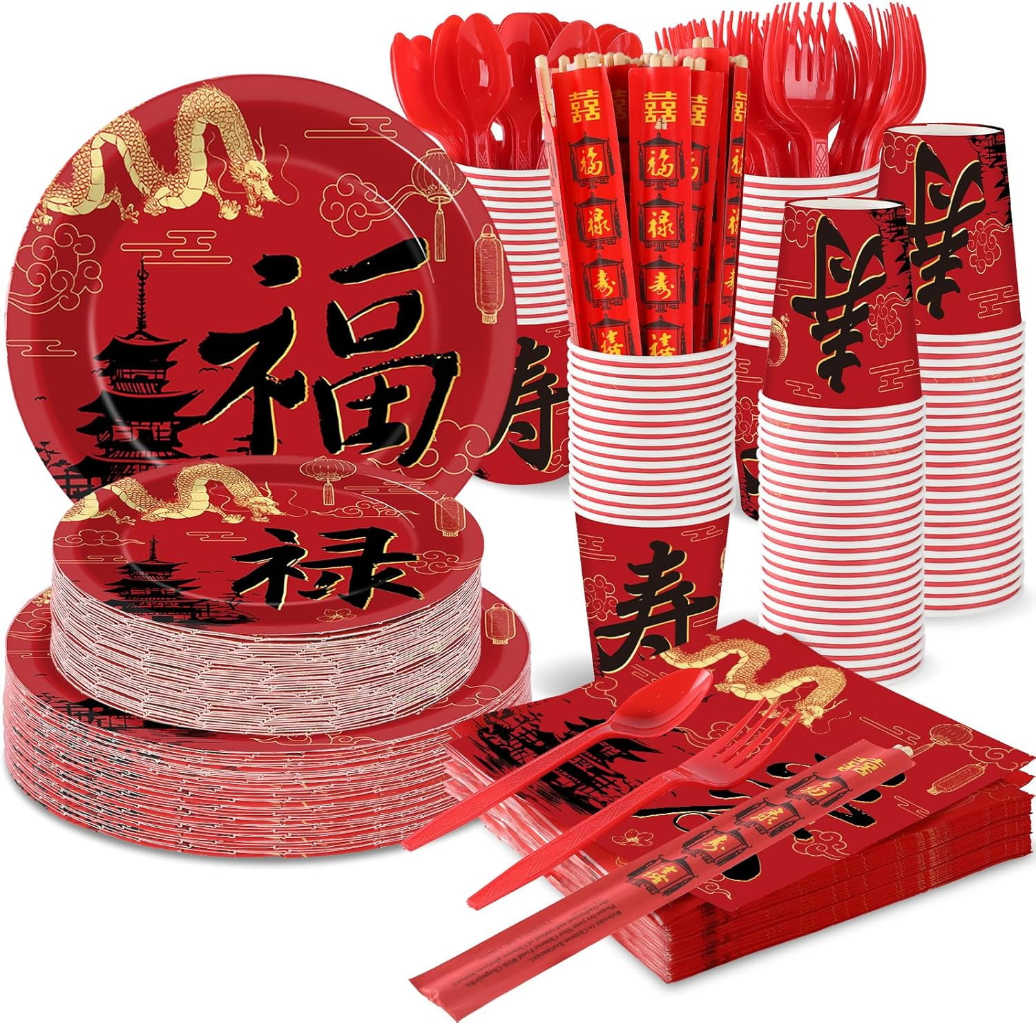 175 Pcs Hibachi Disposable Dinnerware Japanese Party Supply Includes ...