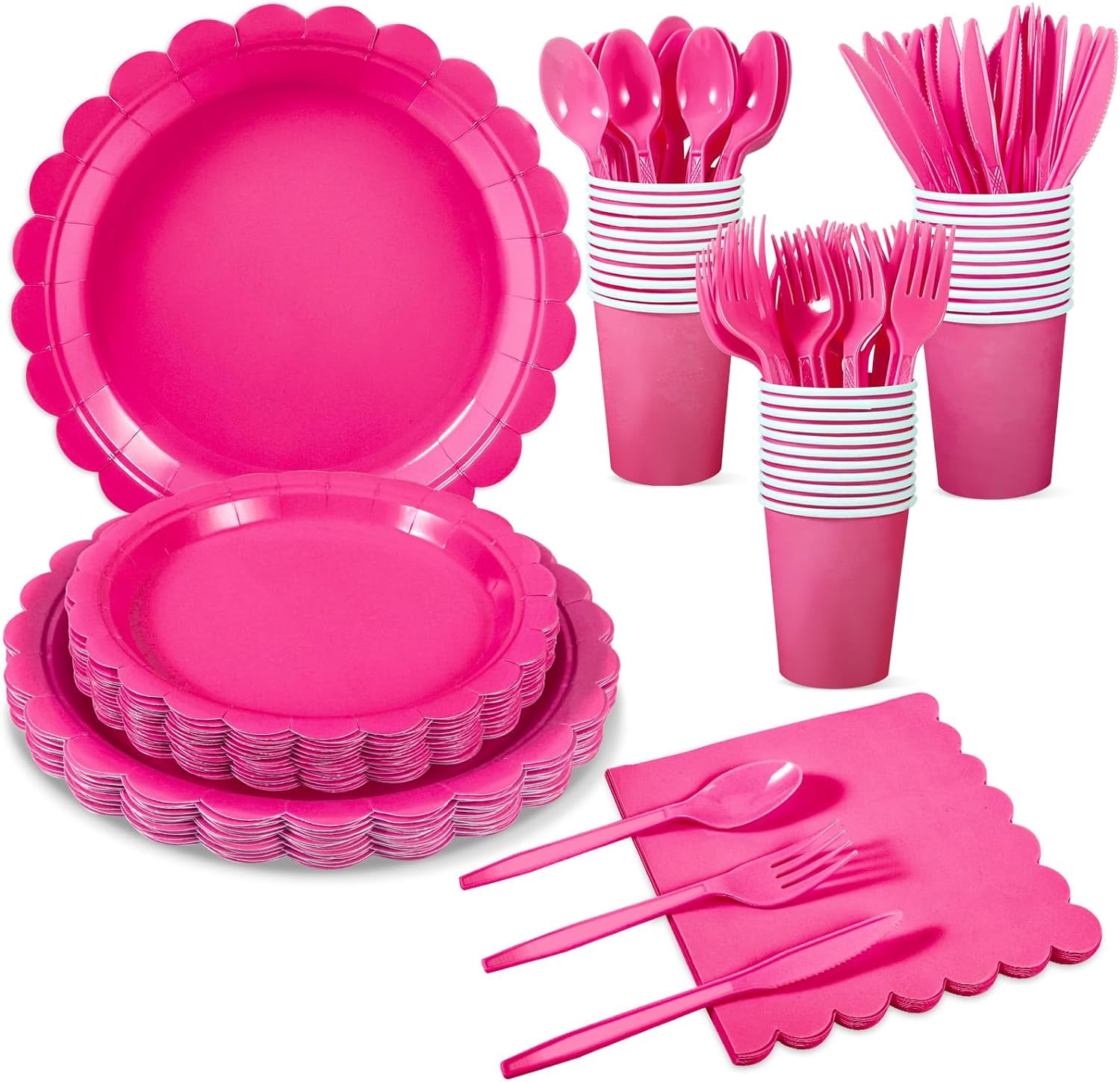 175 Pcs Hot Pink Paper Plates and Napkins Party Set, 25 Guest Party ...