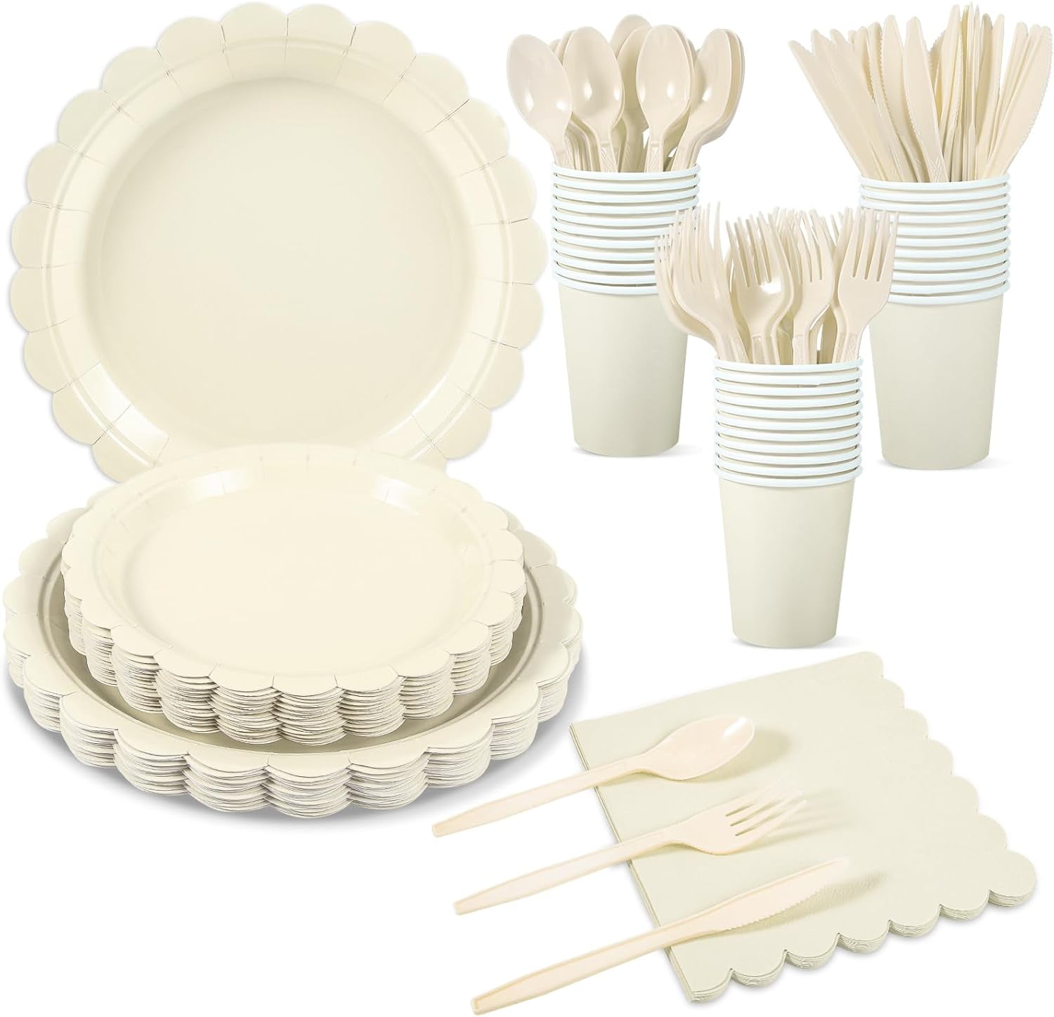 175 Pcs Ivory Paper Plates and Napkins, Beige Party Supplies Include ...