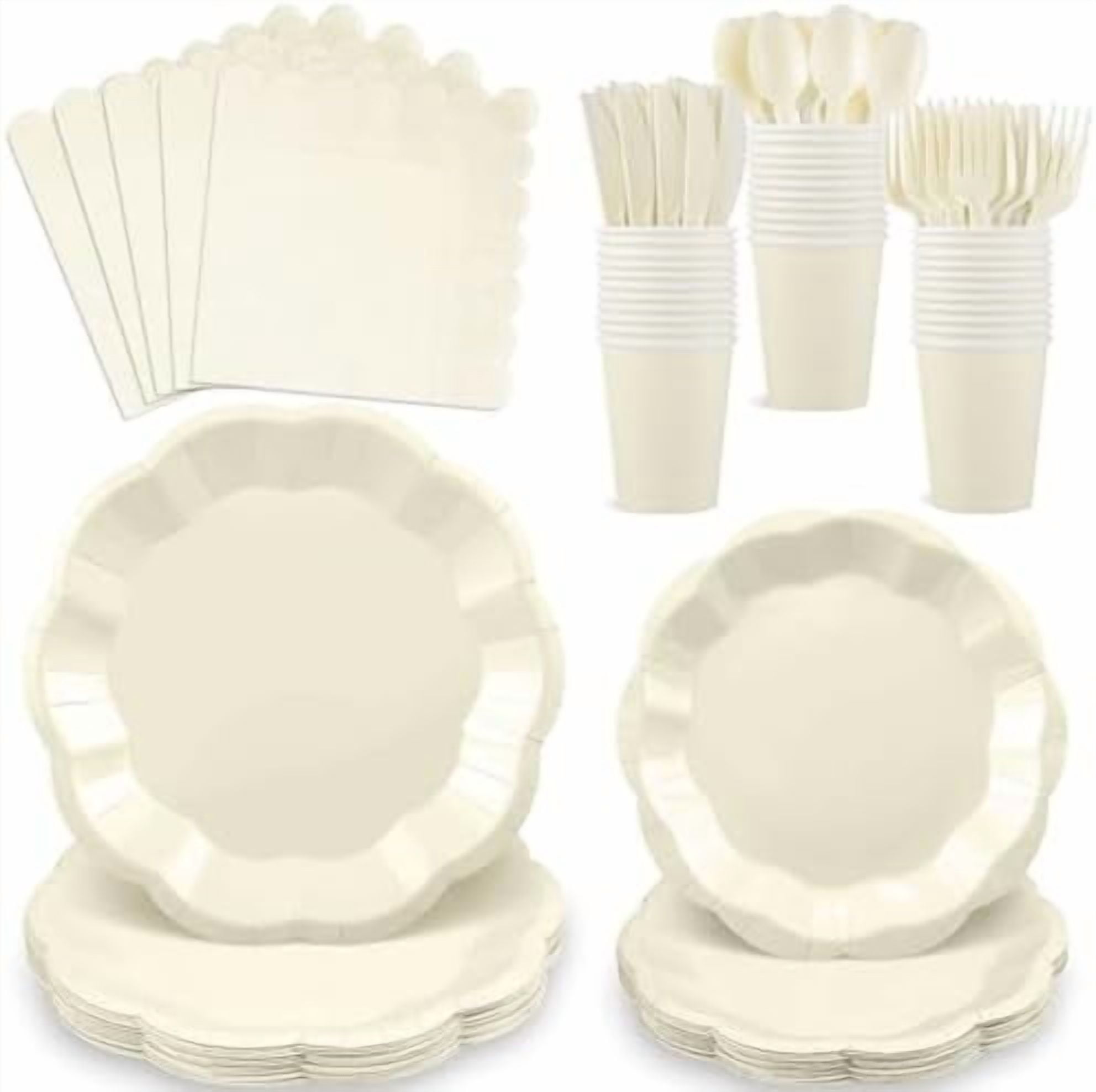 175 Pcs Ivory Plates and Napkins Set, 25 Guest Ivory Party Supplies ...